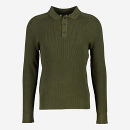 Dunkelgr&uuml;nes gestricktes Poloshirt mit langen &Auml;rmeln