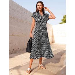 WITT Damen Druckkleid mit Plisseefalten, schwarz-champagner-bedruckt, Gr&ouml;&szlig;e 40