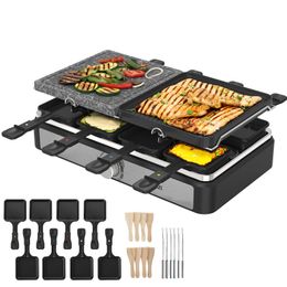 Zilan Raclette Grill f&uuml;r 8 Personen mit kombinierter Grillfl&auml;che Naturgrillstein und Grillplatte 1400W