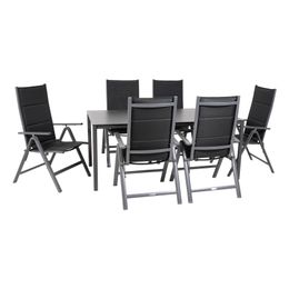 Greemotion Gartenm&ouml;bel-Set Grenada 5, 7-teilig, rechteckiger Tisch, Klappsessel, Aluminium, Textilene, schwarz, f&uuml;r Garten, Terrasse, Wintergarten