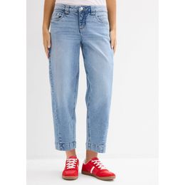 bonprix Barrel-Jeans Mid Waist cropped, blau, Gr.44, Barrel-Jeans, Mid Waist, cropped, 99% Baumwolle