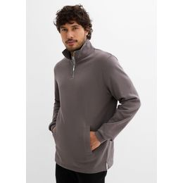 bonprix Sweatshirt mit praktischen Taschen und geradem Saum aus reiner Bio-Baumwolle, grau, mit Baumwolle