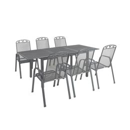 Greemotion Ausziehtisch Set, wetterfester Stahl, 6 St&uuml;hle, h&ouml;henverstellbare F&uuml;&szlig;e, f&uuml;r Garten, Terrasse, Balkon, grau