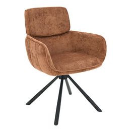 Riess Ambiente riess-ambiente Drehbarer Retro Stuhl UNIQUE rost braun Chenille schwarze Metallbeine mit Armlehne