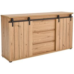 Landscape Sideboard, Schwarz, Eiche, Metall, Holzwerkstoff, 2 F&auml;cher, 3 Schublade(n) Schubladen, 160x86x40 cm, Bsci, Schlafzimmer, Schlafzimmer Kommoden