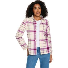 Damen Fleecejacke mit l&auml;ngerem Saum im R&uuml;ckteil orchidee-champagner-kariert, Gr&ouml;&szlig;e 50