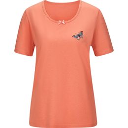 w&auml;schepur Damen Capri-Schlafanz&uuml;ge mit Satinschleife wei&szlig;-bedruckt + papaya, Gr&ouml;&szlig;e 52/54