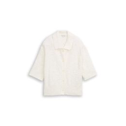 Tom Tailor Damen Loose Fit Boucl&eacute; Cardigan mit Kragen, wei&szlig;, Uni, Gr. M