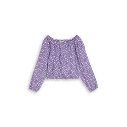 Tom Tailor M&auml;dchen Cropped Bluse mit Carmen-Ausschnitt, lila, Gemustert, Gr. 176