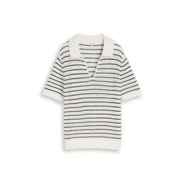 Tom Tailor Damen Strickpullover mit Polokragen, wei&szlig;, Gestreift, Gr. S