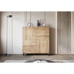 Highboard Home Affaire "HIGHBOARD PHUKET II, Stilvolle, grifflose Hochkommode, Breite 120cm", matera anthrazit, kastanie breslau, B/H/T: 120cm x 130cm x 39cm, 4 Stk., Sideboards, Highboard, Mit 4 T&uuml;ren und 8 F&auml;chern und h&ouml;henverstellbaren Einlegeb&ouml;den