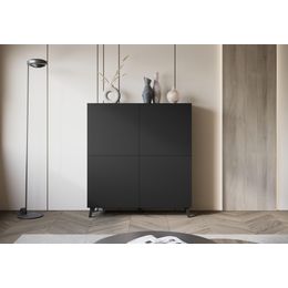 Highboard Home Affaire "HIGHBOARD PHUKET II, Stilvolle, grifflose Hochkommode, Breite 120cm", graphite schwarz matt, B:120cm H:130cm T:39cm, ABS-Kunststoff, FSC-zertifizierter Holzwerkstoff, Kunststoff, Spanplatte, Sideboards, Highboard, Mit 4 T&uuml;ren und 8 F&auml;chern und h&ouml;henverstellbaren Einlegeb&ouml;den