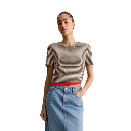 Marc O'Polo T-Shirt MARC O'POLO DENIM "aus Rippjersey", Damen, Gr. XXS, schwarz braun, Obermaterial: 96% Baumwolle, 4% Elasthan, gestreift, Basic, slim fit, Rundhals, normaler Saum, Shirts T-Shirt