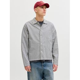 Jack & Jones Langarmhemd JACK & JONES "JORAUSTIN CLEAN CHECK SHIRT LS SN", Herren, Gr. M, N-Gr, odyssey gray checks:checks, Web, Obermaterial: 100% Baumwolle, kariert, loose fit normal, Hemden