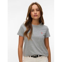 V&eacute;ro Moda Kurzarmshirt VERO MODA "VMVIVA S/S O-NECK T-SHIRT JRS BTQ GA", Damen, Gr. XS, light grau melange print:cayenne pigment heart, Jersey, Obermaterial: 100% Baumwolle, bedruckt, regular fit normal, Rundhals, Shirts