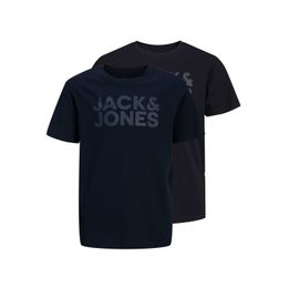 Jack & Jones T-Shirt JACK & JONES JUNIOR "JJECORP LOGO TEE SS CN 2PK MP NOOS JNR", Jungen, Gr. 164, schwarz pack:tonal with schwarz, large, navy blazer, large, Single Jersey, Obermaterial: 100% Baumwolle, bedruckt, regular fit normal, Rundhals, Shirts T-Shirt