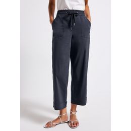 Stoffhose Street One, Damen, Gr. 44, L&auml;nge 28, deepwater blau, Web, Obermaterial: 66% Baumwolle, 30% Polyester, 4% Elasthan, unifarben, bequem lang, Hosen Stoffhose, Sommerhose mit Turn-Up