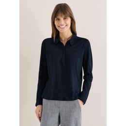 Langarmshirt Cecil, Damen, Gr. XL (44), universal blau, Web, 50% Baumwolle, 50% Modal, unifarben, comfort fit normal, V-Ausschnitt, breiter Bund, Shirts Langarmshirt, Jersey