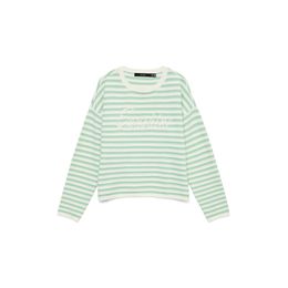 V&eacute;ro Moda Strickpullover VERO MODA "VMAPPLE LS O-NECK PULLOVER BOO", Damen, Gr. L, birch stripes:with bosphorus, Pullover Strickpullover, mit trendigem "Sunshine" Schriftzug