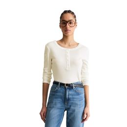 Marc O'Polo Damen Langarmshirt "aus weichem Rippjersey"silky wei&szlig;, Basic, Gr. XS, MARC O'POLO DENIM, unifarben, Obermaterial: 96% Baumwolle, 4% Elasthan, Shirts