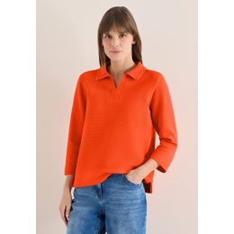 Poloshirt Cecil, Damen, Gr. L (42), cherry tomato orange, Web, 95% Baumwolle, 5% Elasthan, unifarben, comfort fit normal, hoch geschlossener Ausschnitt, normaler Saum, Shirts, mit 3/4 &Auml;rmeln