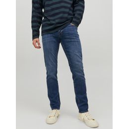Jack & Jones Slim-fit-Jeans JACK & JONES "JJIGLENN &ndash; Jeans mit Stretch und figurbetonter Silhouette", Damen, Gr. 31, L&auml;nge 34, blau (blaudenim), Obermaterial: 86% Baumwolle, 12% Polyester, 2% Elasthan, schmal, Jeans Slim-fit-Jeans, Used, modisch, slim fit, Denim/Jeans