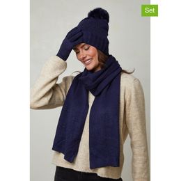 Soft Cashmere 3tlg. Set: M&uuml;tze, Schal und Handschuhe in Dunkelblau - 64% | Damen-muetzen-caps