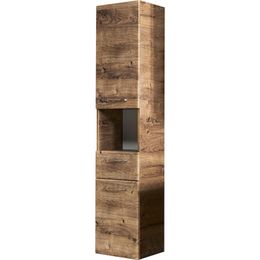 Hochschrank &raquo;Quickset Badschrank 35 cm breit, 2 T&uuml;ren, 1 Nische, 1 Schublade&laquo; Badezimmer-Hochschrank inkl. T&uuml;rd&auml;mpfer, Griffe in Chrom gl&auml;nzend braun 