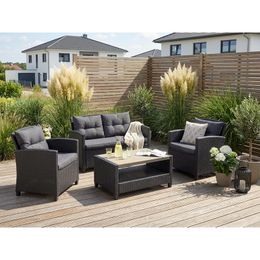Konifera Gartenlounge-Set &raquo;St. Tropez&laquo; Set, 1x2er Sofa, 2x Sessel,1x Tisch 90x55x42,5cm, inkl. Auflagen, 11 Stk. tlg. Polyrattan, Stahl, Ablage unter 