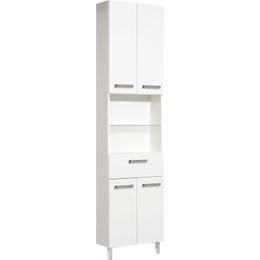 Hochschrank &raquo;Quickset Badschrank 50 cm breit, 4 T&uuml;ren, 2 Nischen, 1 Schublade&laquo; Badezimmer-Hochschrank inkl. T&uuml;rd&auml;mpfer, Griffe in Chrom gl&auml;nzend wei&szlig; 
