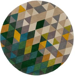 FLAIR RUGS Wollteppich &raquo;Prism, rund, modern & geometrisch&laquo; rund 10 mm H&ouml;he mit Hoch-Tief-Effekt, Wohnzimmer bunt Wolle