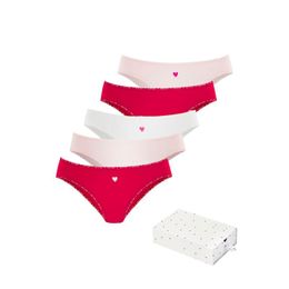 Lascana Damen Lascana Jazz-Pants Slips &raquo;Valentines Geschenk Box&laquo; 5er-Pack, mit s&uuml;&szlig;en Herzchen-Prints und aus elastischer Baumwoll-Qualit&auml;t rot 32/34