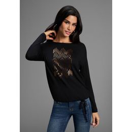 Laura Scott Damen Longsleeve mit grafischem Folien-Druck schwarz 48/50