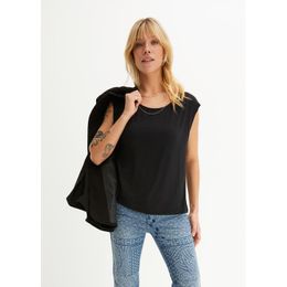 bonprix Damen bonprix T-Shirt &raquo;Shirt aus Viskose-Mix&laquo; mit vorne k&uuml;rzerem Schnitt, Kurzarm-Design, aus Viskose-Mix schwarz 32/34 (XS)