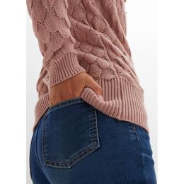 bonprix Damen bonprix Strickpullover aus Polyacryl, mit Wickeloptik, mit Ajour-Strick, lockere Passform rosa 44/46 (L)