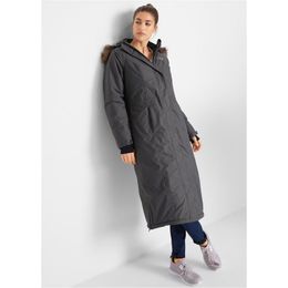bonprix Damen bonprix Wintermantel mit abnehmbarer Kapuze und Fell, A-Linie, mit Daumenl&ouml;chern grau 48