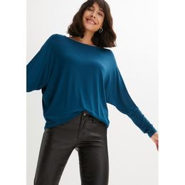 bonprix Damen bonprix Langarmshirt &raquo;Langarmshirt aus softem Viskose-Mix&laquo; l&auml;ssig geschnittene Passform, Rundhalsausschnitt, aus Viskose-Mix blau 40/42 