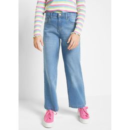 bonprix Kinder bonprix Weite Jeans Loose Fit, aus Baumwolle, Polyester und Elasthan, mit Used-Effekten blau 134, N-Gr