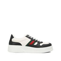 Gucci Low-Top Sneaker - Signature Lace-Up Flat Shoes With Green - Gr. 9_5 - in Wei&szlig; - f&uuml;r Damen
