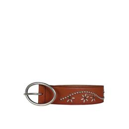 SAINT LAURENT G&uuml;rtel - Brown Leather Belt With Silver Flower Studs - Gr. 90 - in Rot - f&uuml;r Damen