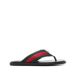 Gucci Loafer - Thong-Style Flat Shoes With Metallic Logo Emblem - Gr. 8_5 - in Schwarz - f&uuml;r Damen