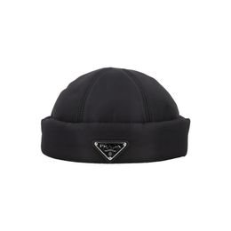 Prada Caps & M&uuml;tzen - Fold-Over Nylon Beanie With Iconic Logo Plaque - Gr. M - in Schwarz - f&uuml;r Damen