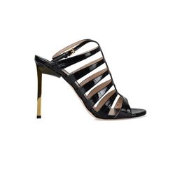Tom Ford Sandalen - Crocodile-Effect Leather Sandals With Gold Mirrore - Gr. 40 (EU) - in Schwarz - f&uuml;r Damen