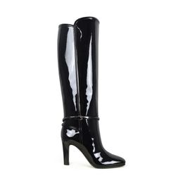 SAINT LAURENT Stiefel - High-Shine Black Patent Leather Ankle Boots - Gr. 37 (EU) - in Schwarz - f&uuml;r Damen