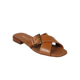 Prada Sandalen - Crisscross Leather Slide Sandal With Adjustable Bu - Gr. 36 (EU) - in Braun - f&uuml;r Damen