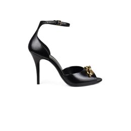 SAINT LAURENT Sandalen - Black Leather Sandals With Golden Chain Accents - Gr. 36 (EU) - in Schwarz - f&uuml;r Damen