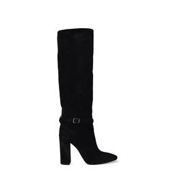 SAINT LAURENT Stiefel - Black Suede Boots With Ankle Buckle Strap - Gr. 37 (EU) - in Schwarz - f&uuml;r Damen