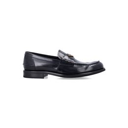 Prada Loafer - Brushed Leather Loafers With Enameled Metal Logo - Gr. 7 - in Schwarz - f&uuml;r Damen