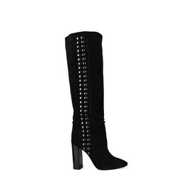 SAINT LAURENT Stiefel - Draped Effect High Boots With Metal Studs - Gr. 37 (EU) - in Schwarz - f&uuml;r Damen