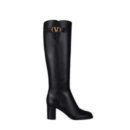 Valentino Garavani Stiefel - Garavani Vlogo Tall Boots With Signature Buckle - Gr. 35 (EU) - in Schwarz - f&uuml;r Damen